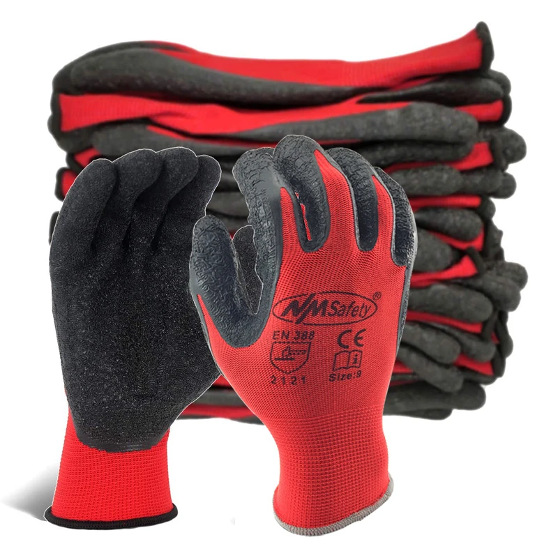 24Pieces/ 12 Pairs Latex Grip Safety Working Glove Construction Garden ...