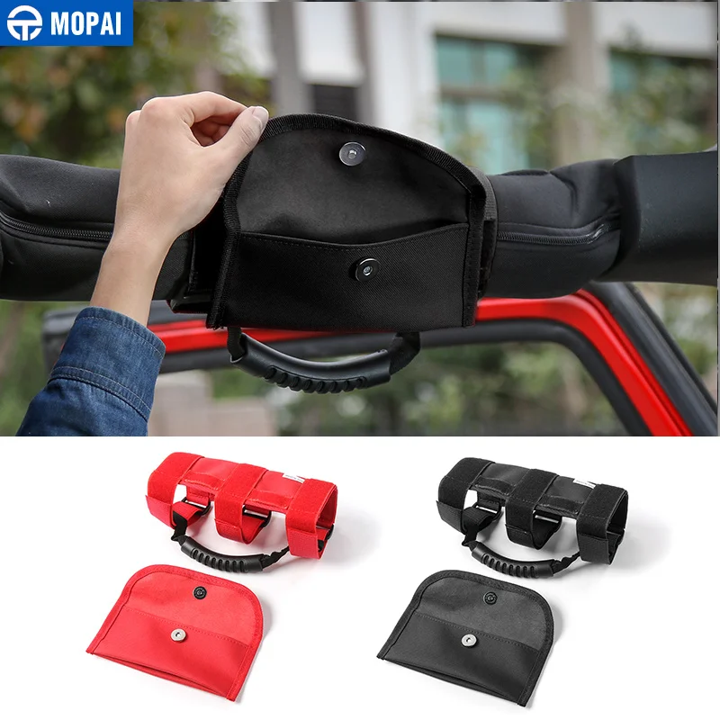 Mopai Abs+oxford Car Interior Roof Armrest Grab Handle With Storage Bag For Jeep Wrangler Tj Cj ...