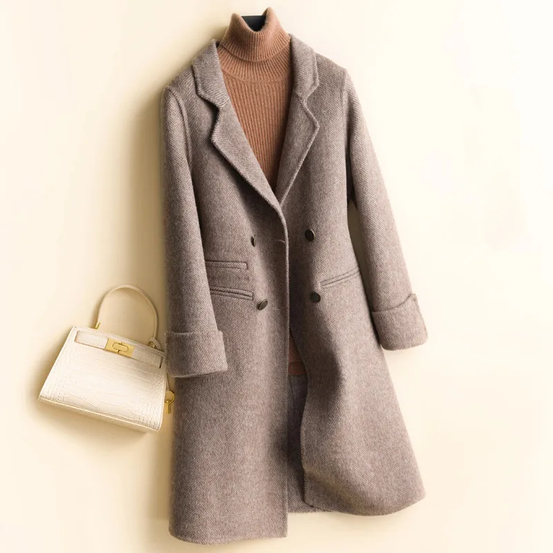 Chaqueta de lana de doble cara para mujer, abrigo de lana de talla grande sólido grueso y doble ...