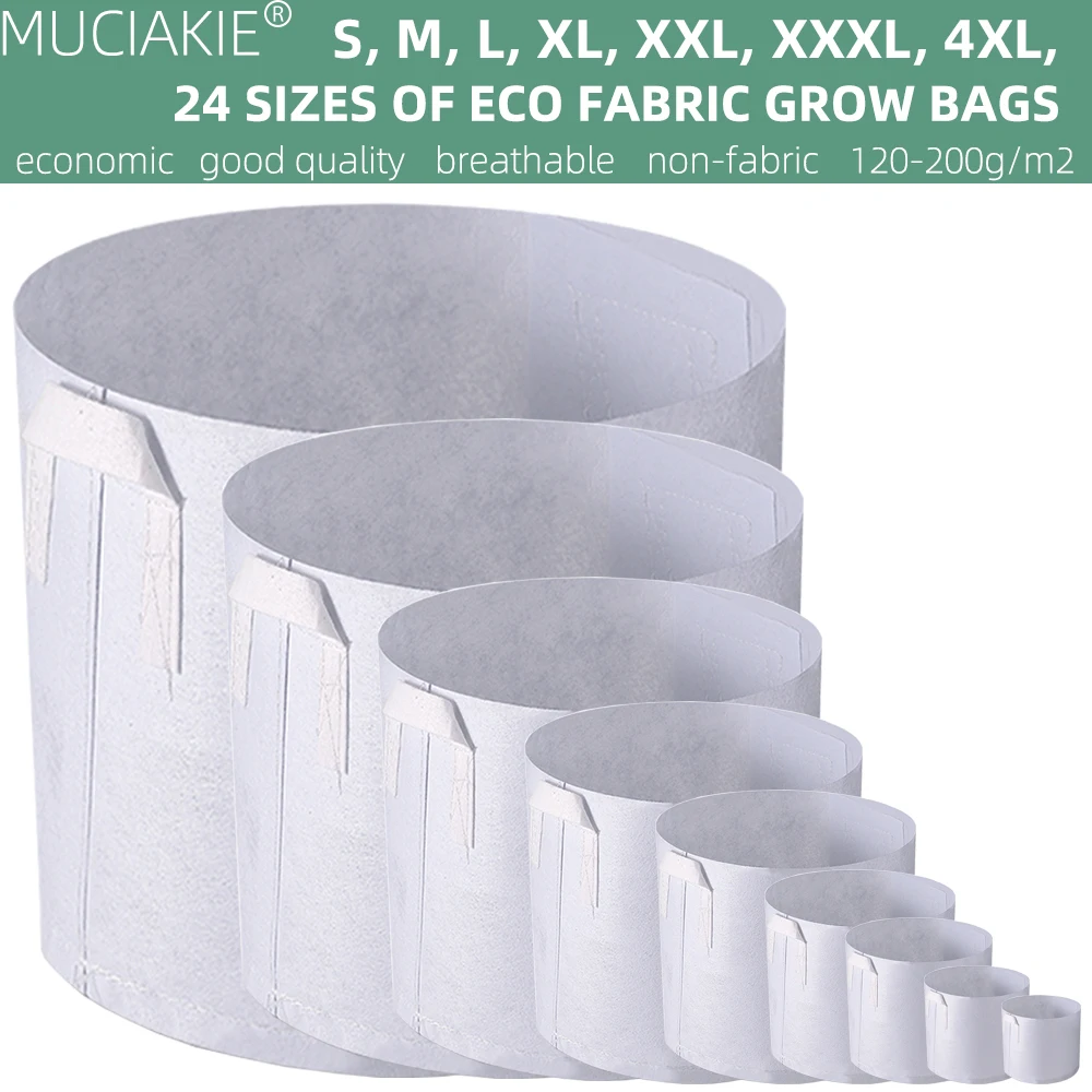 MUCIAKIE 24 Sizes White Economic Fabric Grow Bags Aeration Non Woven ...