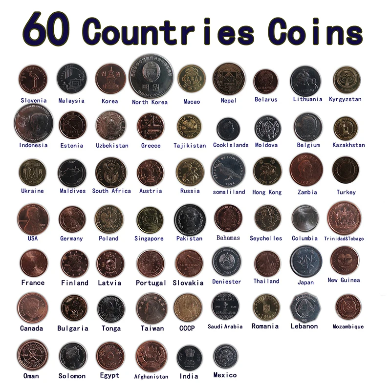60 Coins From Different Countries , Real Genuine Original Coin ...