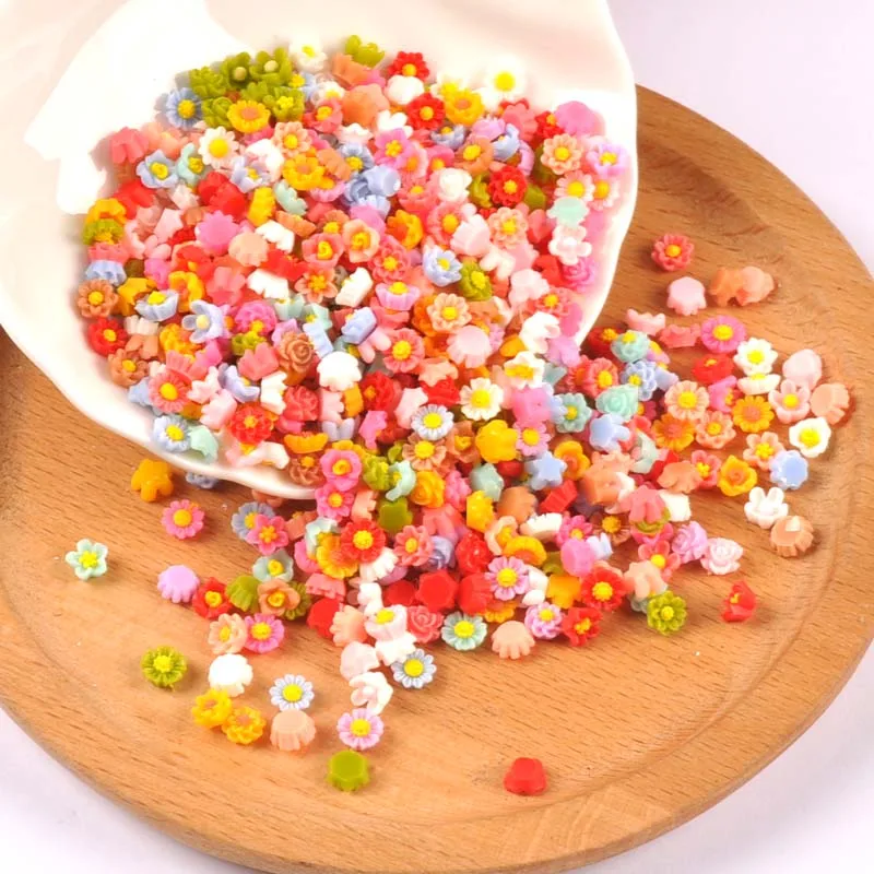 100pcs 6mm Mixed Mini Flatback Resin Flower Cabochons Embellishments ...