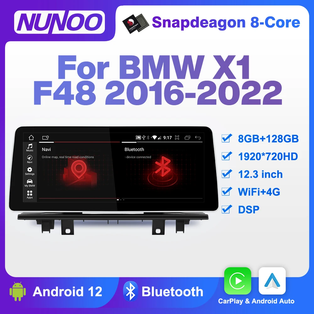 Nunoo 8 core Android 12 Car Radio For BMW X1 F48 2016-2022 NBT EVO CarPlay 12.3 Multimedia ...