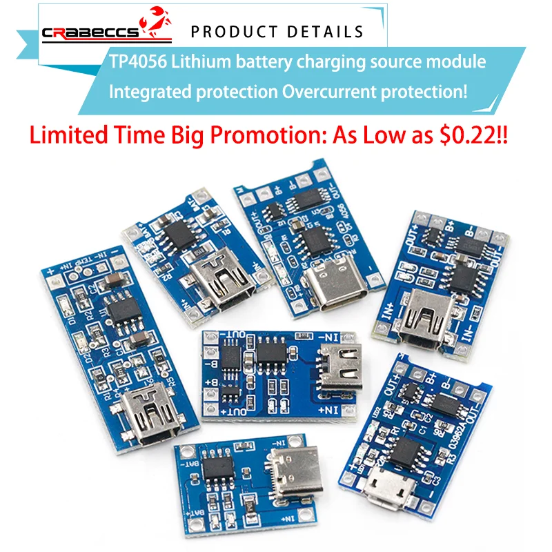 TP4056 Mini Micro Type-c USB 5V 1A 18650 Li-ion Battery Charger Module ...