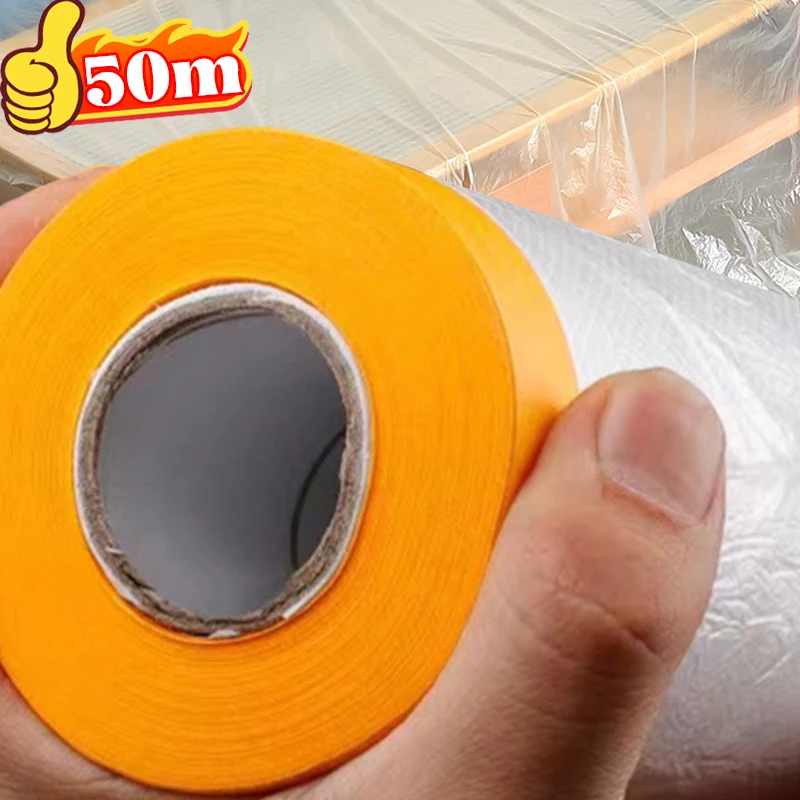 10/50m Masking Film with Adhesive Tape Dustproof Plastic Cover Painters ...