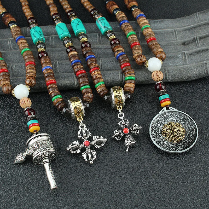 Nepal-Buddhist-Mala-Wood-Beads-Tibetan-six-character-mantra-prayer ...