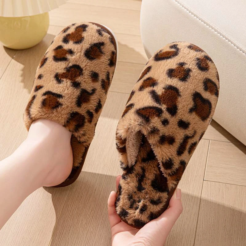 Leopard Winter Women's Slippers Home Fluffy Luxury Designer Plush Woman ...
