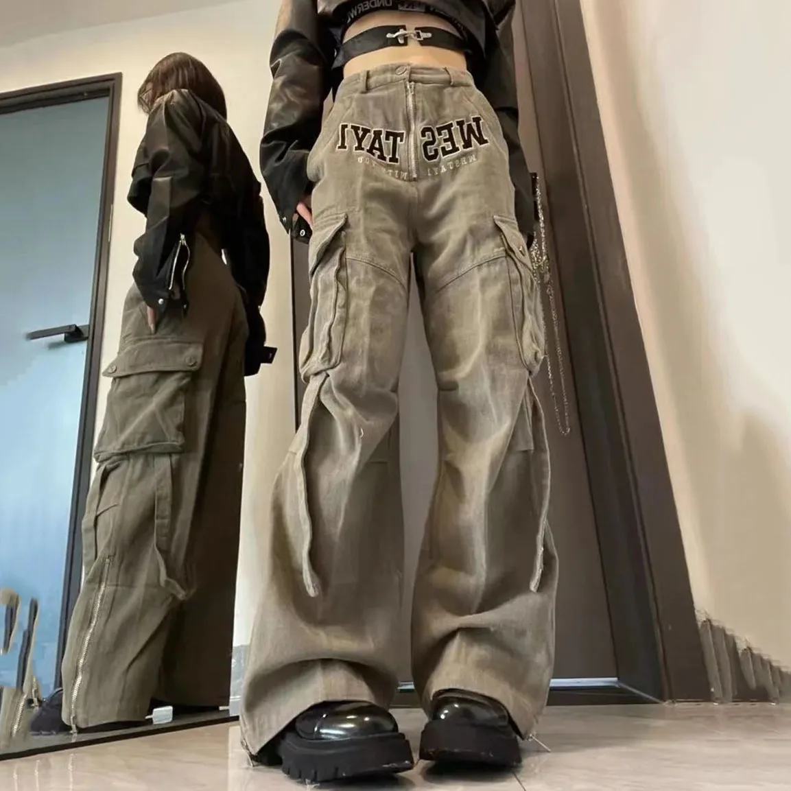 Pantalones Cargo góticos Vintage con cinturón para mujer, Pantalones ...