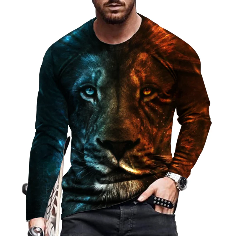 Men's Animal Graphic Long Sleeve T Shirt Print Diary Long Sleeve ...