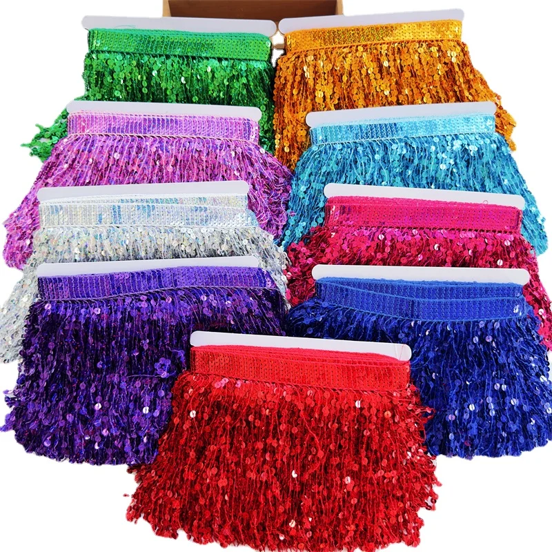 10-Yard-Fringe-Tassel-Lace-Ribbon-Sequin-Trim-15cm-Wide-for-Latin-Dance ...
