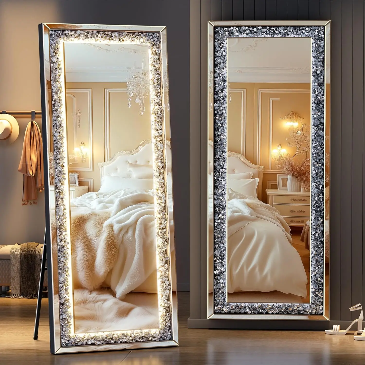 NEW-61-22-LED-Full-Length-Mirror-Crystal-Crush-Diamond-Wall-Mounted ...