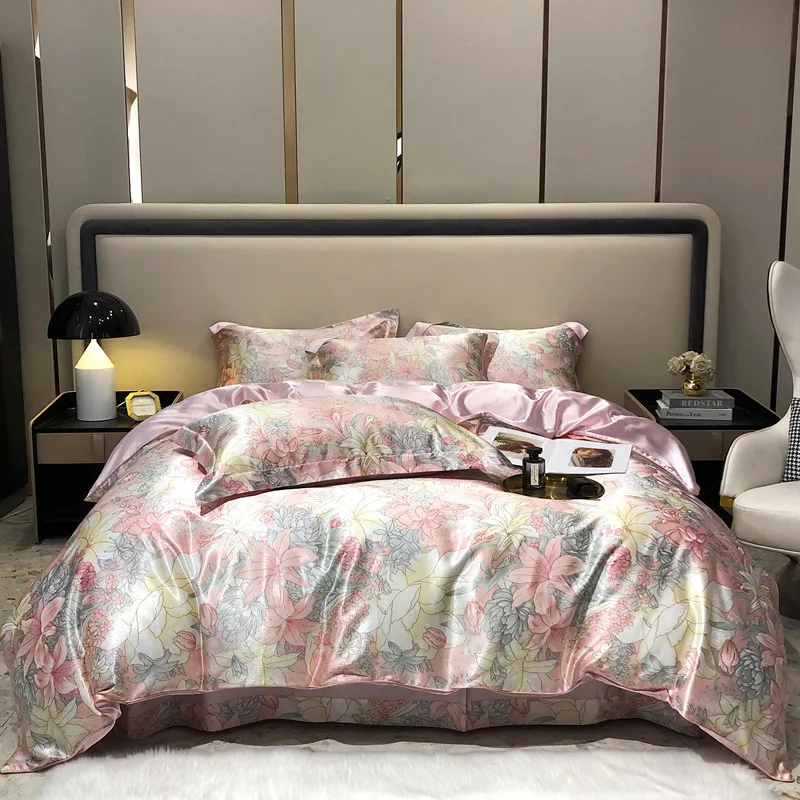 Natural-Silk-Bedding-Set-High-End-Silky-Satin-Quilt-Cover-Single-Double ...