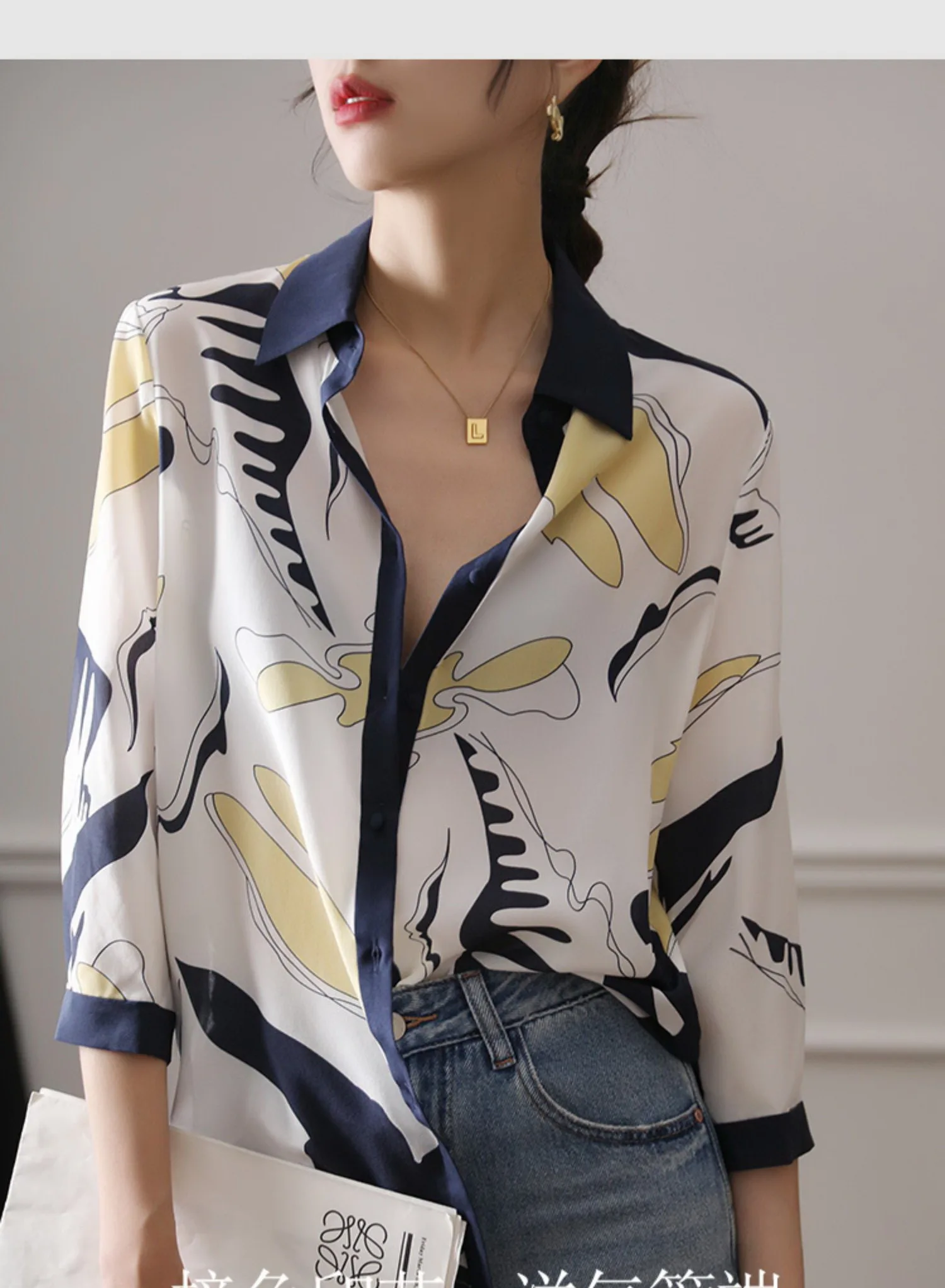 Fashion luxury ladies chiffon shirt France style woman printing blouse Spring Summer half sleeve ...