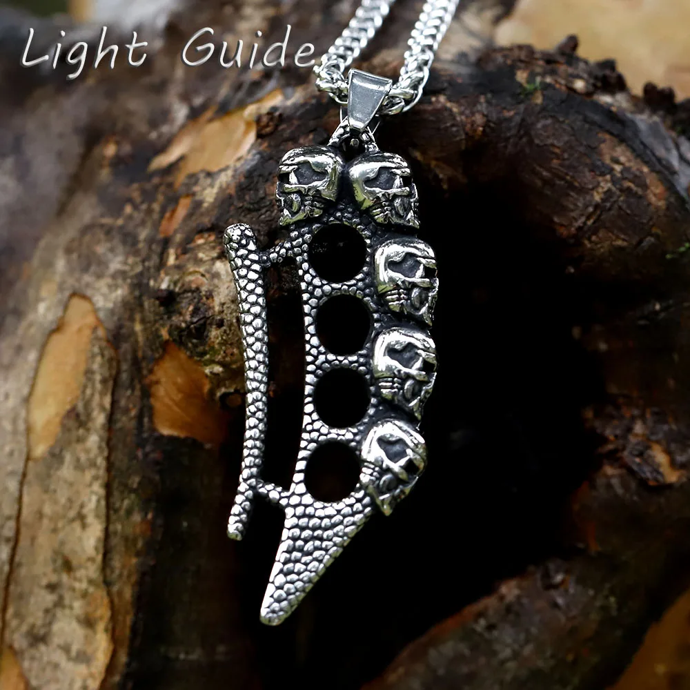 2022-New-Cool-Heavy-Bicycle-Chain-Skull-Brass-knuckles-Pendant ...