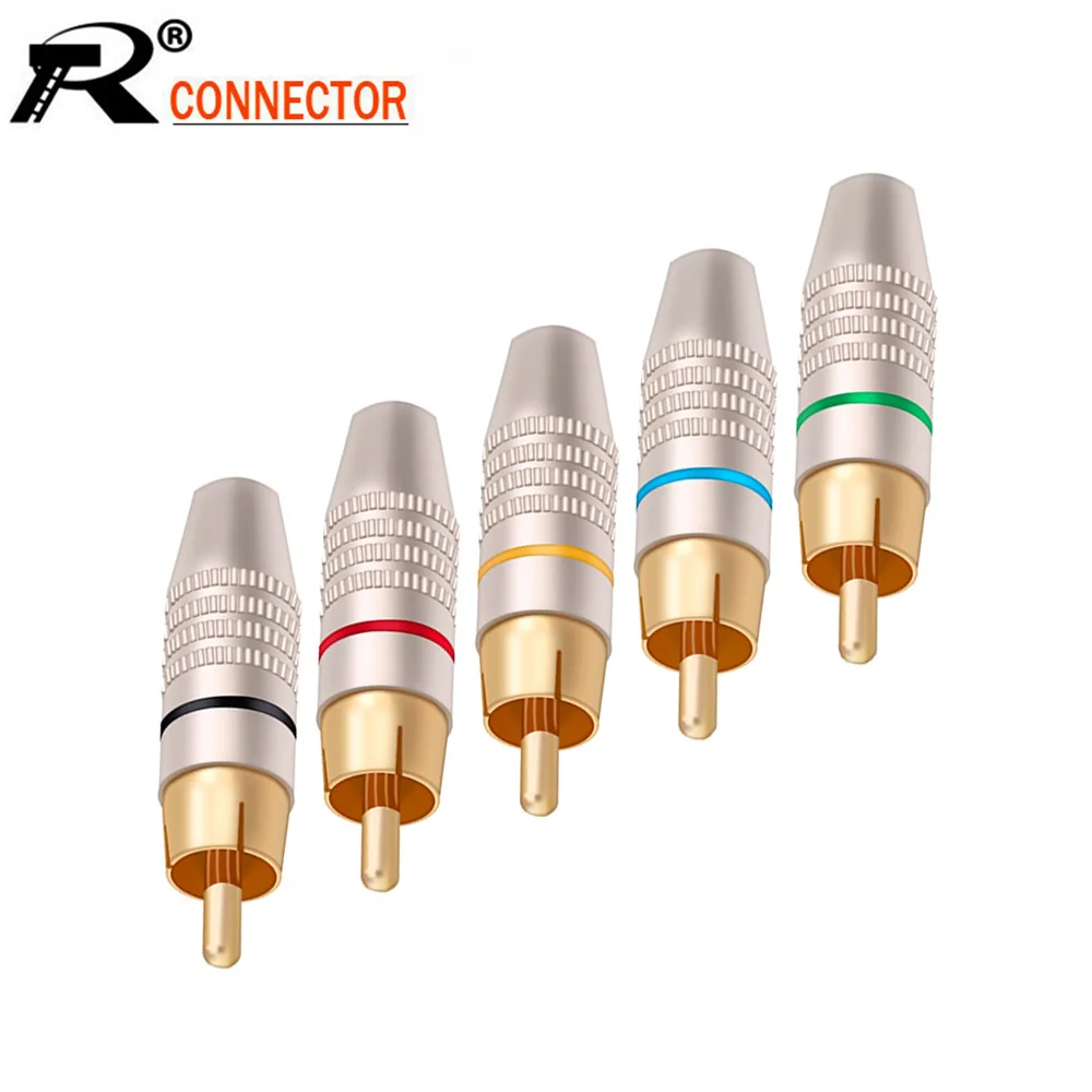 10pcs/lot RCA Male Plug Audio Connector Gold Plated Screw Type Solder ...