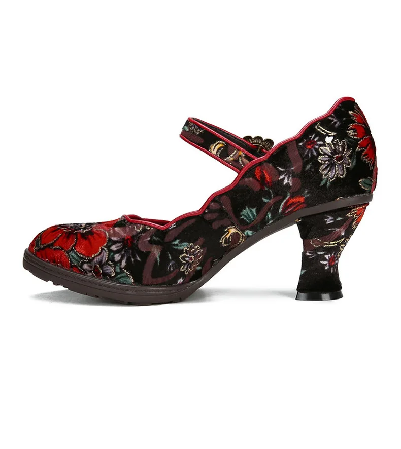 Socofy Genuine Leather Printing Pumps Women Fashion High Heels Shoes ...