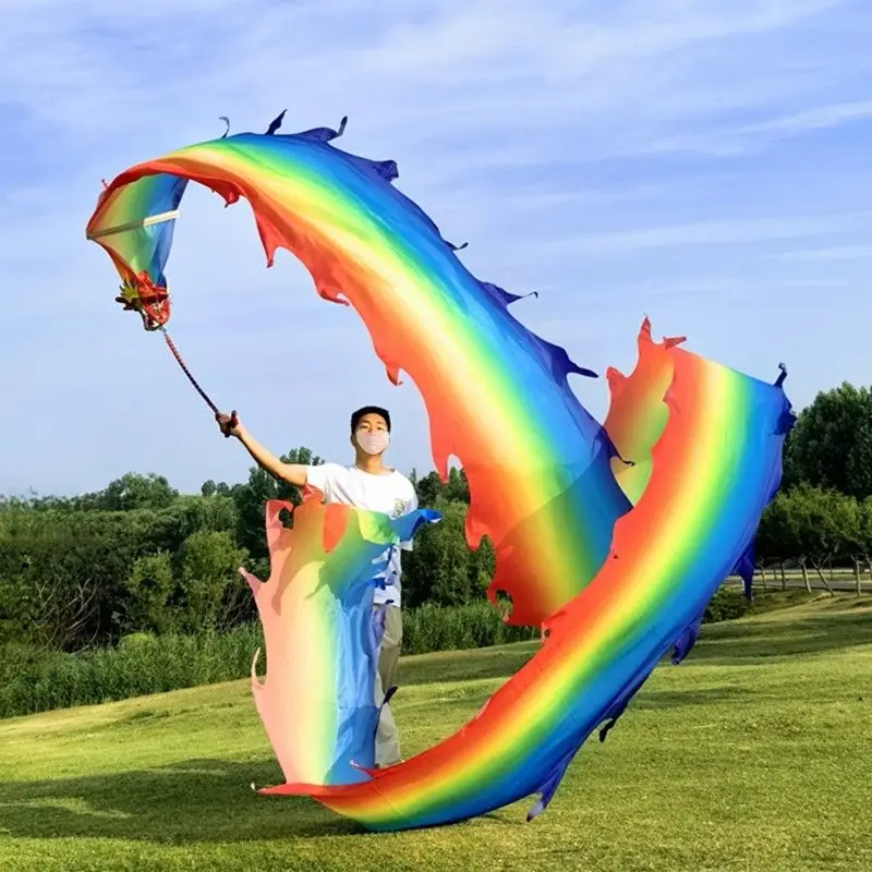 6/8 Meters Beautiful Rainbow Colorful Ribbon Dance Dragon With Head ...