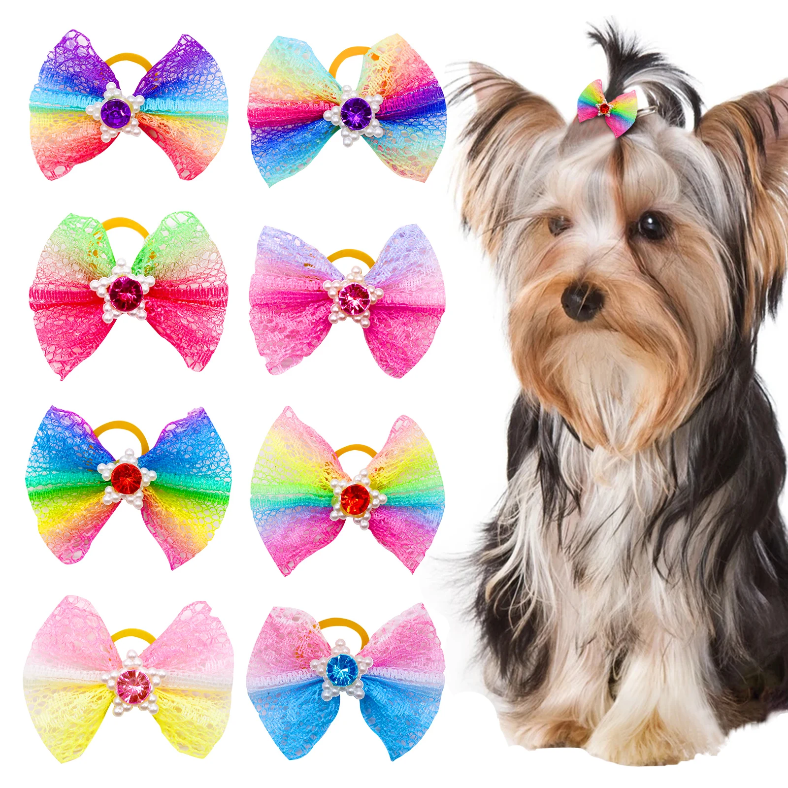 10-20pcs-Ranbow-Style-Pet-Dog-Hair-Bows-with-Diomand-Pearl-Colorful ...