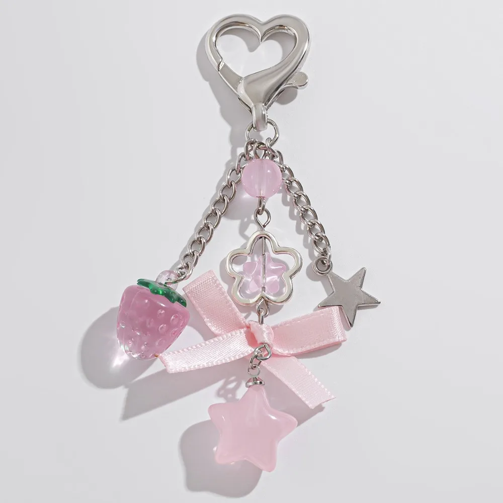 Y2k Fashion Keychain Flower Star Love Bow Strawberry Pendant Acrylic ...