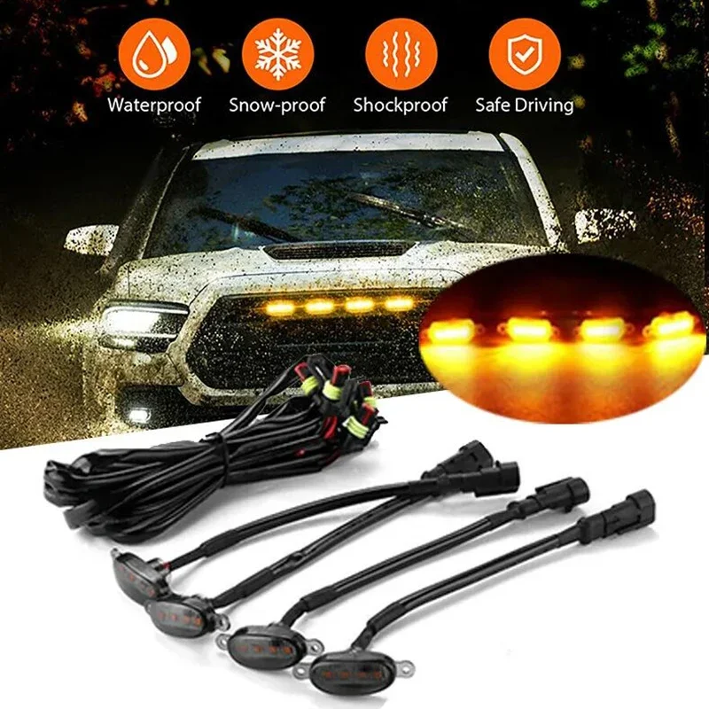 4in1-Universal-Car-LED-Grille-Light-Smoked-Shell-Amber-Grill-Light-Wire ...