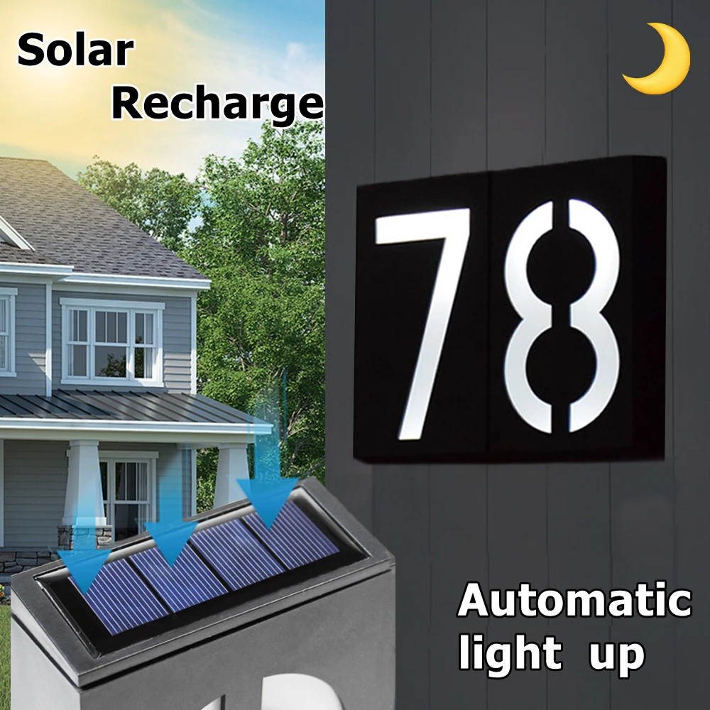 House Number Solar Led Light Outdoor Garden Solar Number Door Plate ...