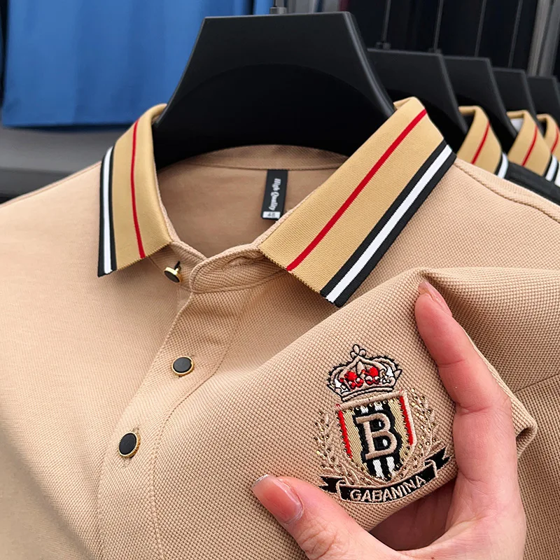 Polo-da-uomo-in-cotone-100-di-design-originale-risvolto-corona-ricamata ...