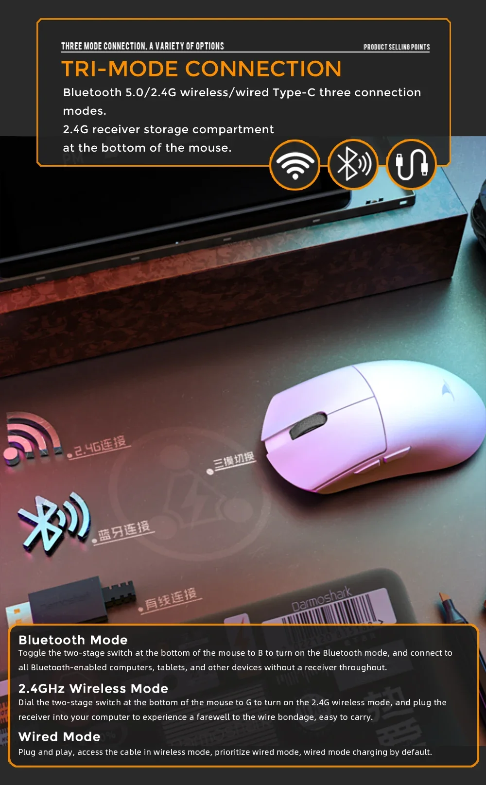 Darmoshark M3-Pro 4KHz Esports Gaming Wireless Mouse Nordic N52840 26K ...