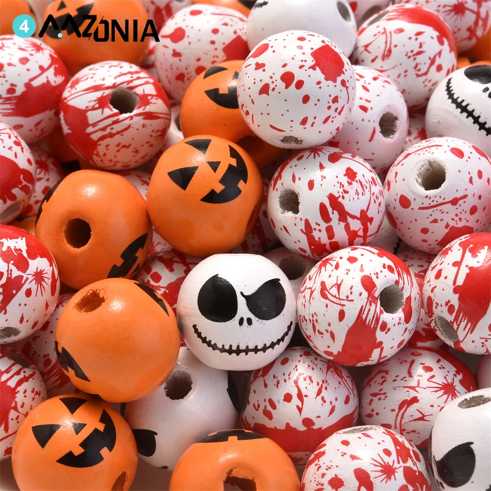 10pcs-16mm-Halloween-Spooky-Wood-Beads-Natural-Wooden-Spacer-Beads-For ...