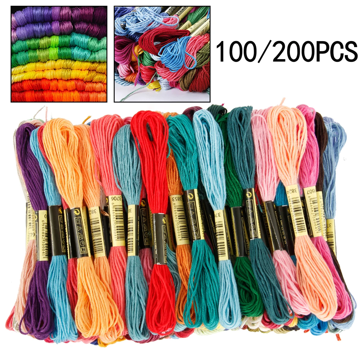 100/200Pcs Cross Stitch Cotton Embroidery Thread Floss Sewing Skeins ...