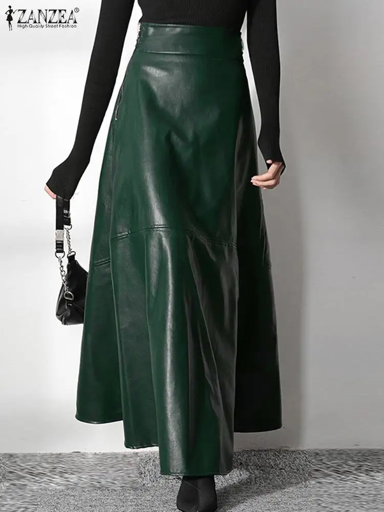 2023-Fashion-Solid-Mujer-Faldas-ZANZEA-PU-Leather-Maxi-Skirts-Women-s ...