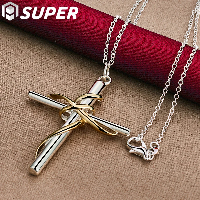925-Sterling-Silver-Gold-Cross-Pendant-Necklace-18-30-Inch-Chain-For ...