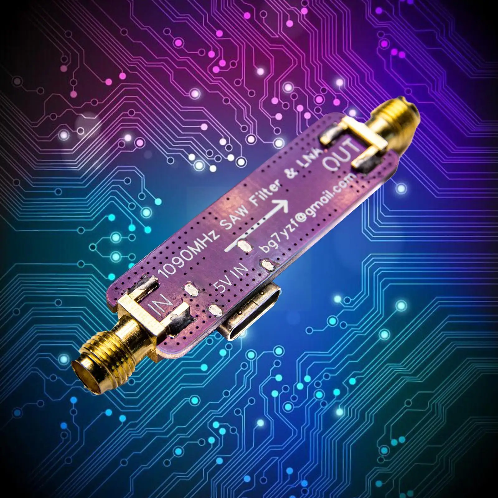 1090MHz ADS-B Active SAW Filter & LNA Amplifier SMA Supply Power 5V N7O6