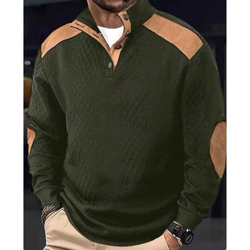 Men's Red Diamond Knit Henley Collar Long Sleeve Casual Pullover with ...