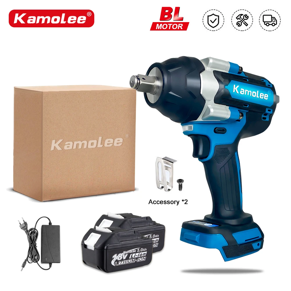 Kamolee 1800 N.M 5000Am 5.0Ah 토크 브러시리스 전기 임팩트 렌치 1/2 인치 리튬 이온 배터리, 마키타 ...