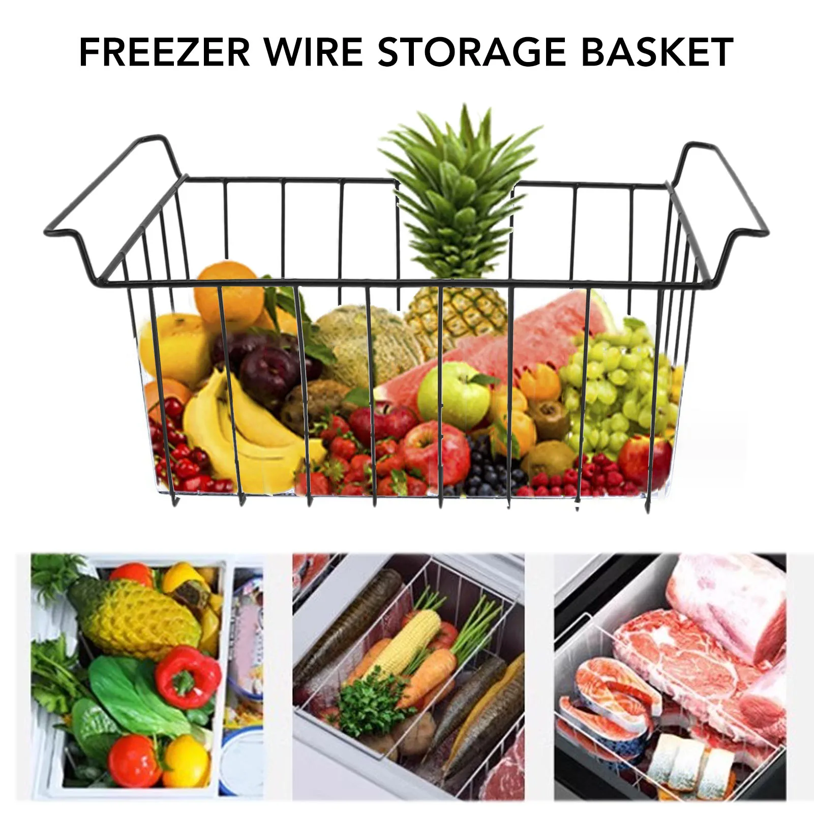 Freezer-Wire-Storage-Basket-PE-Coated-Hanging-Rack-Organizer-Bin-Black ...