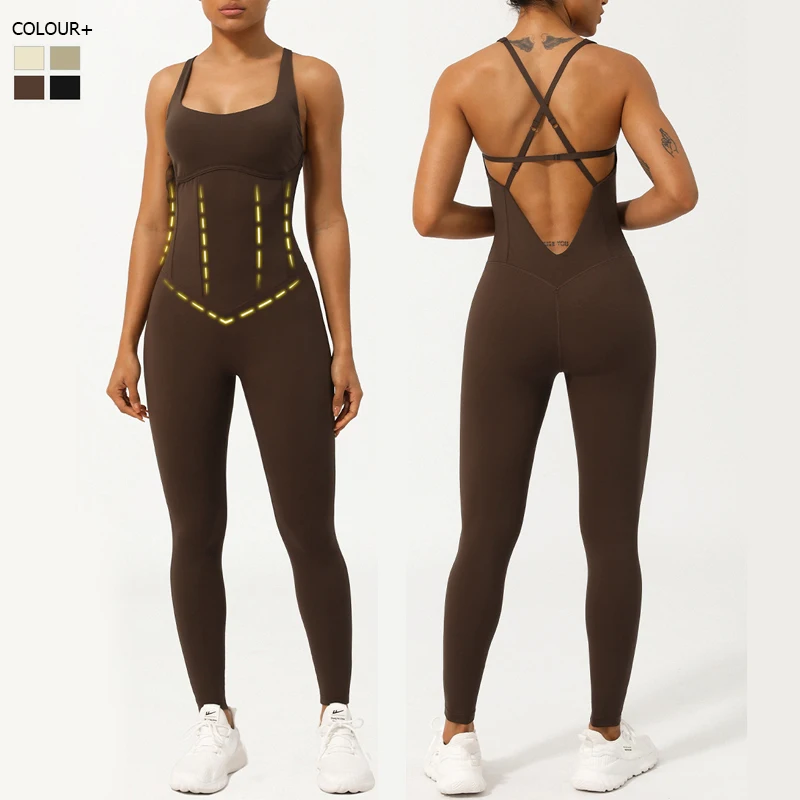 Women Running Gym Jumpsuit Solid Color Slim Fit One Piece Fitness Yoga ...