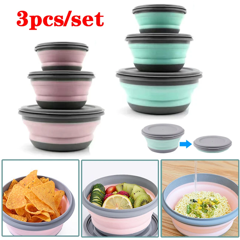 3-PCS-Set-Foldable-Silicone-Collapsible-Bowl-Camping-Bowl-Lunch-Box ...