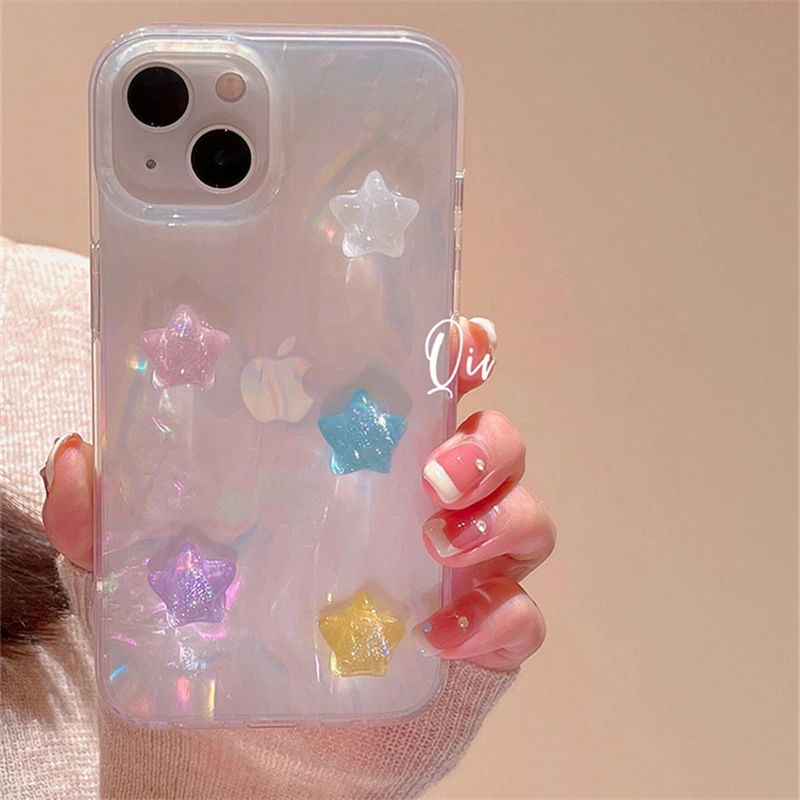 Luxury Color Shell Crystal Stars Phone Case For iphone 13 14 12 11 Pro ...