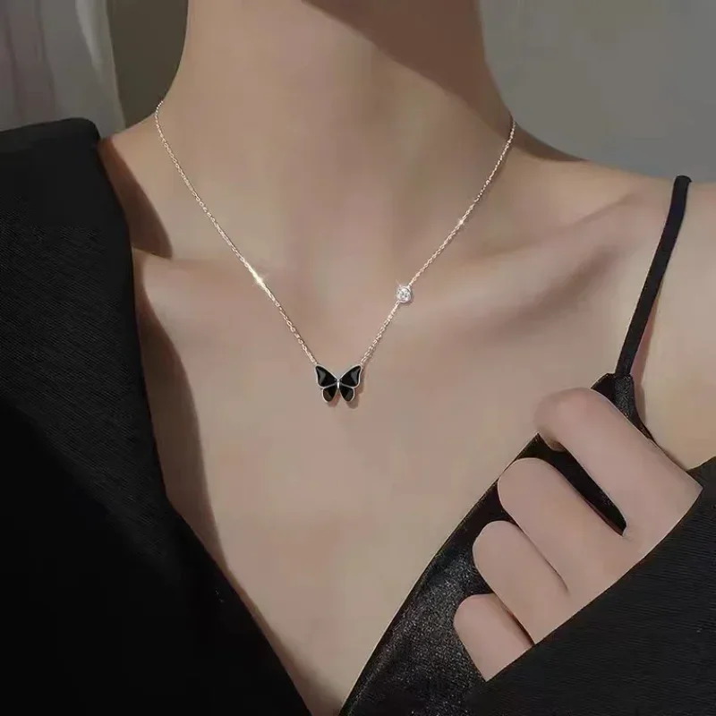 Black-Butterfly-Pendant-Necklace-for-Women-Personality-Light-Luxury ...