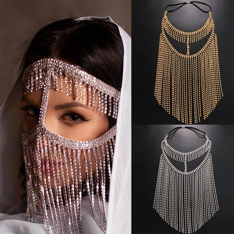 Indian-Full-Rhinestone-Tassel-Mask-Chain-Jewelry-Decoration-Face-For ...