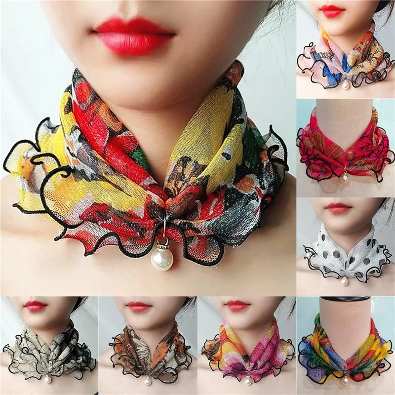 Lace Pearls Scarf Wood Ears Gold Color Thread Lace Variety Lady Neck ...