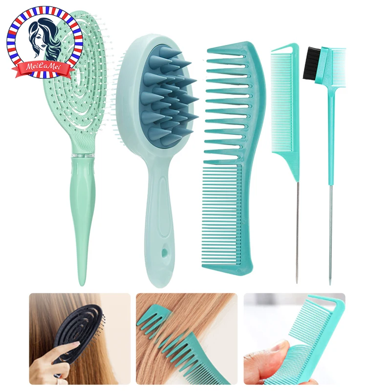 4/5pcs Detangling Comb Set,Wide Tooth Curl Comb,Long Wash Hair Brush ...