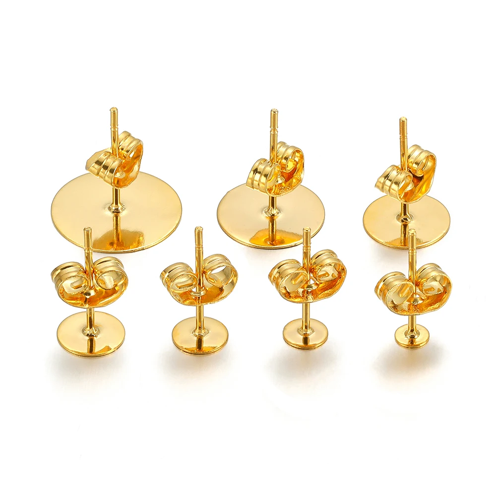 50 100pcs Stainless Steel Water Gold Earrings Studs Base Blank Post ...