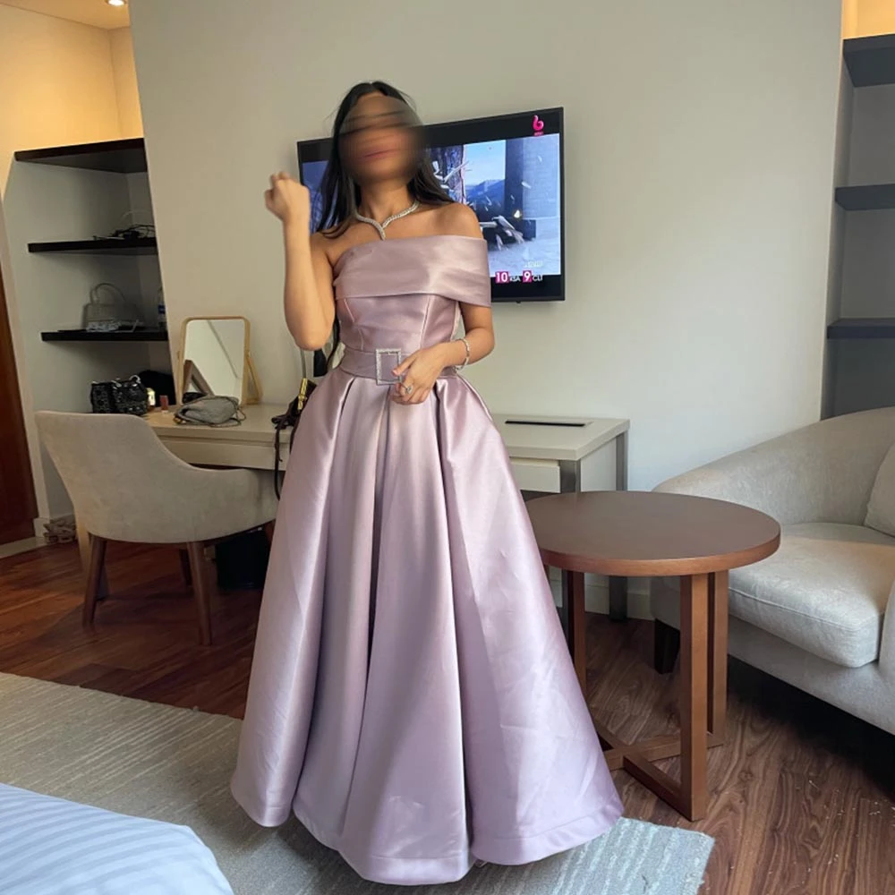 Formal Boat Neck Feather Evening Dresses For Women Satin Off The ...