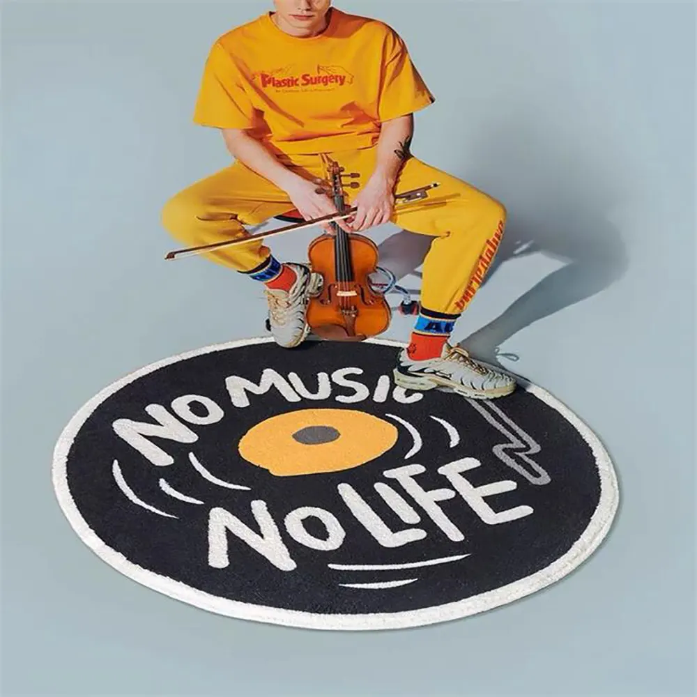 NO-MUSIC-NO-LIFE-Round-Vintage-CD-Carpet-Door-Mats-Soft-Fluffy-Lounge ...