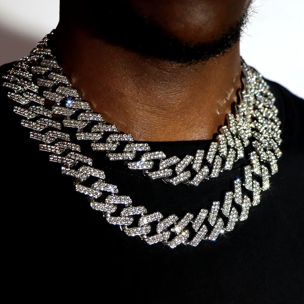 Collar-de-cadena-cubana-con-diamantes-de-imitaci-n-para-hombres-y ...