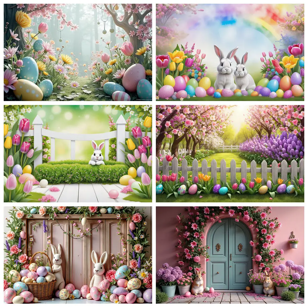 MOON.QG Spring Happy Easter Photography Background Forest Rabbit Eggs ...