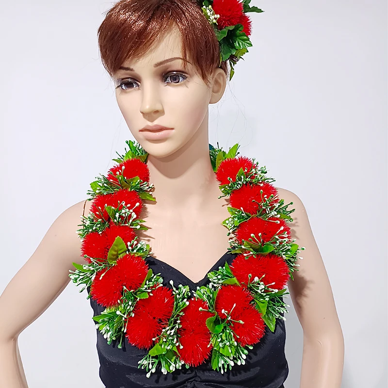 2023 Hawaii Leis 2 Layer Albizia Flower Triangular Leaf Necklace ...