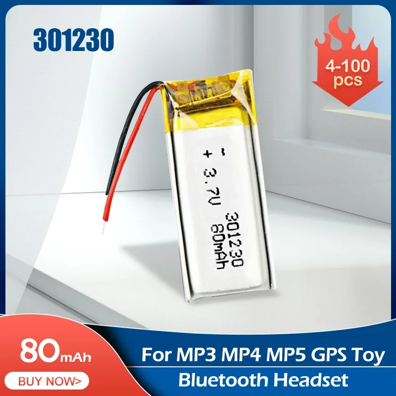 301230-3-7V-80mAh-Lithium-Polymer-Li-Po-Rechargeable-Battery-For-MP3 ...