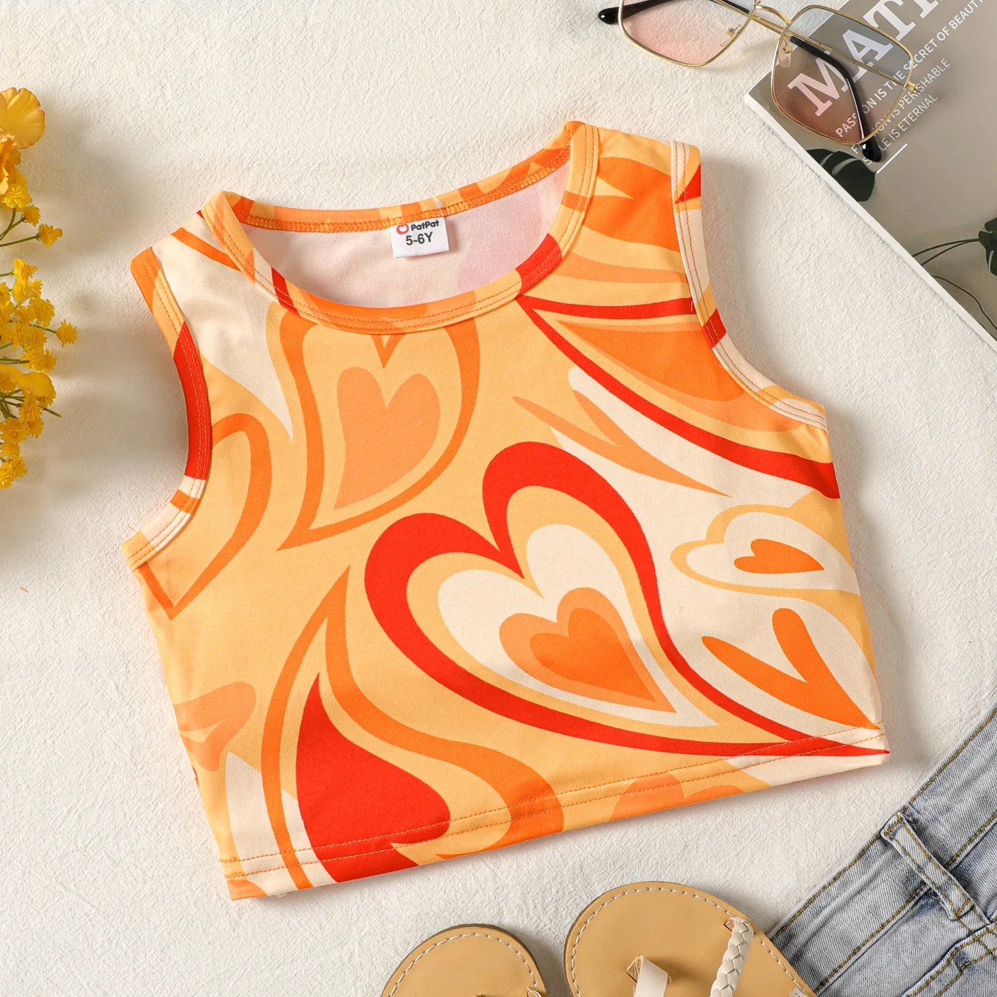 PatPat Kid Girl Heart Print Tank Top Suitable for Summer Season Soft ...